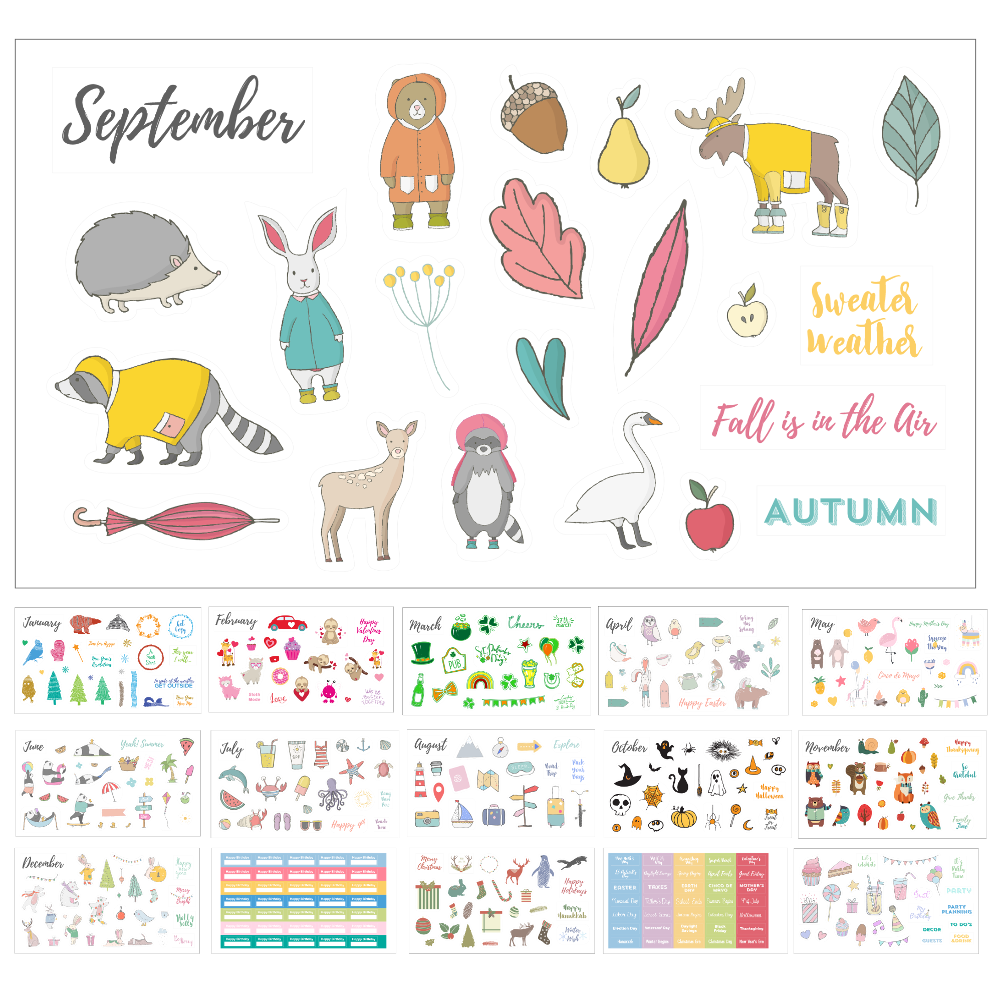 Seasons & Holidays Journal Stickers (16 Sheets) - Monthly Seasonal ...