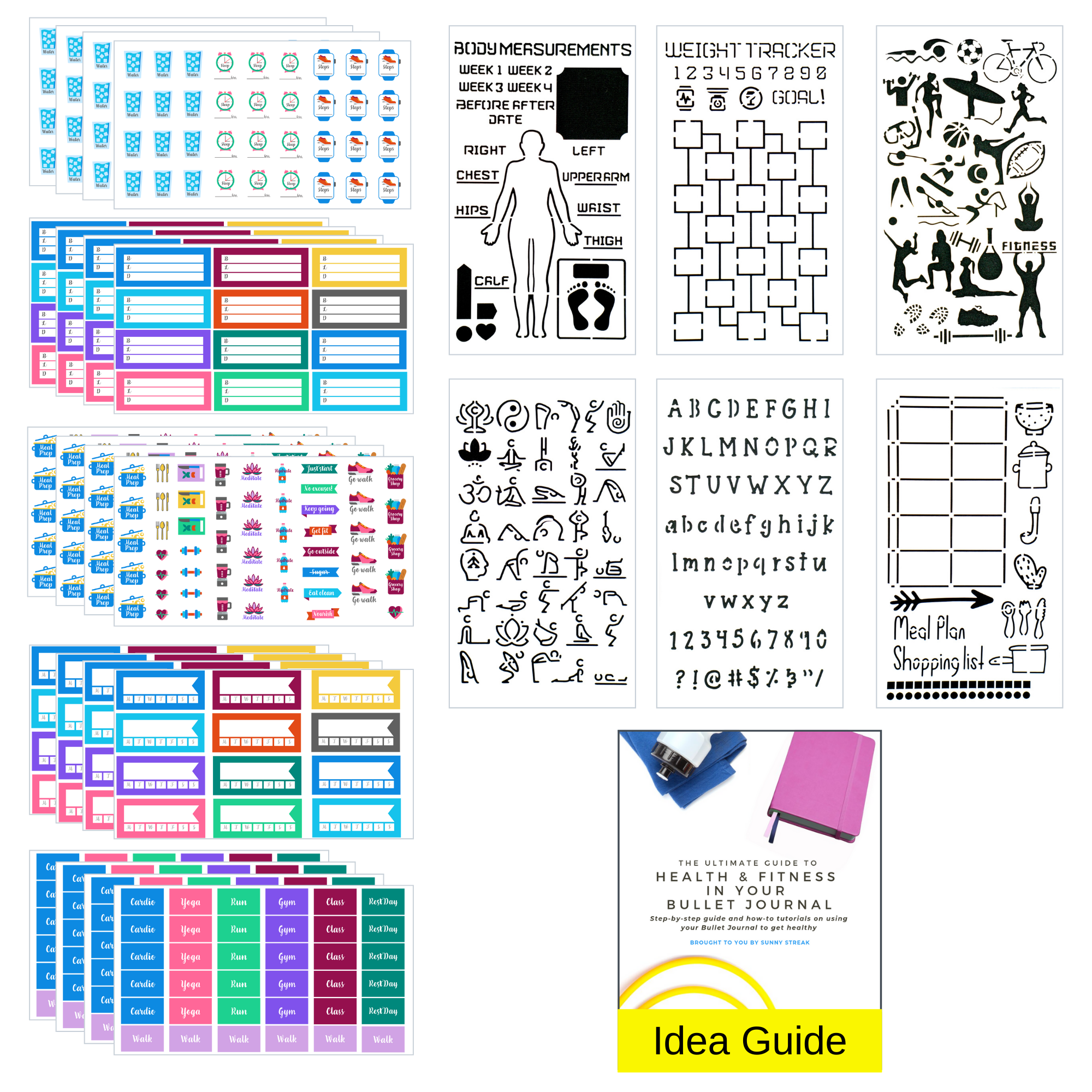 Health and Fitness Stickers & Stencils Set (20 Sheets, 6 Stencils ...